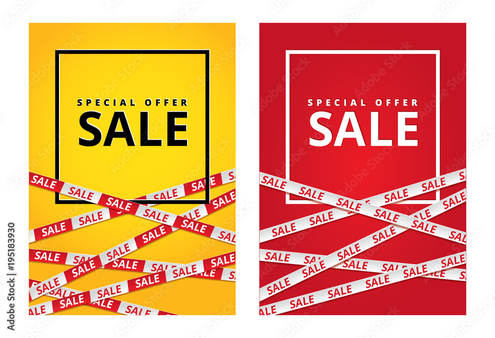 Red yellow sale tape ribbon card Stock Vector | Adobe Stock