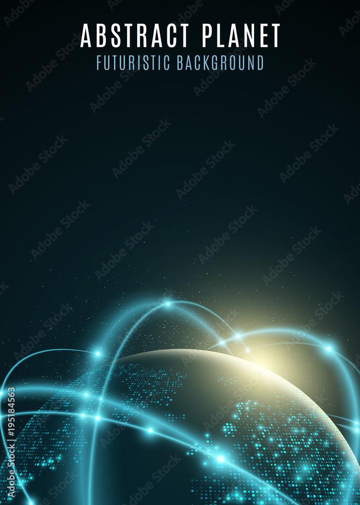 Futuristic planet earth. World map of dots. Abstract background. Cyber ...