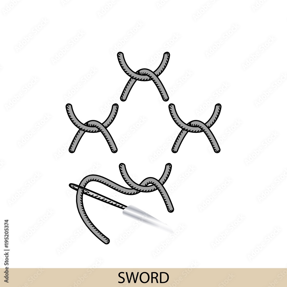 Stitches sword stich type vector. Collection of thread hand embroidery ...
