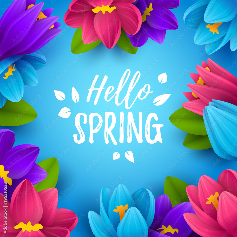 Colorful spring background with beautiful flowers. Vector illustration ...