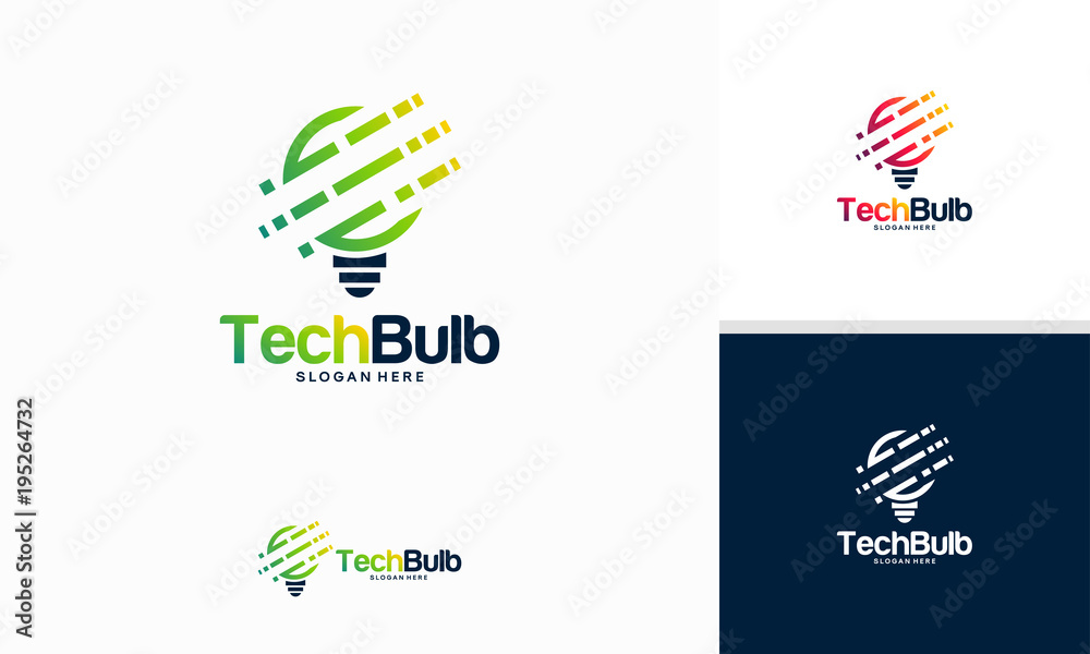 Modern Tech Bulb logo designs concept, Pixel Technology Bulb Idea logo ...
