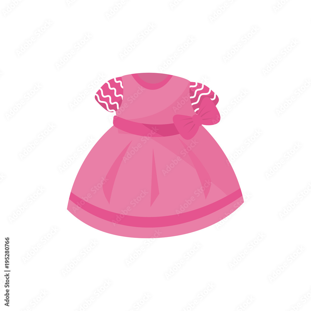 Icon of adorable pink dress with bow for little girl. Baby fashion ...