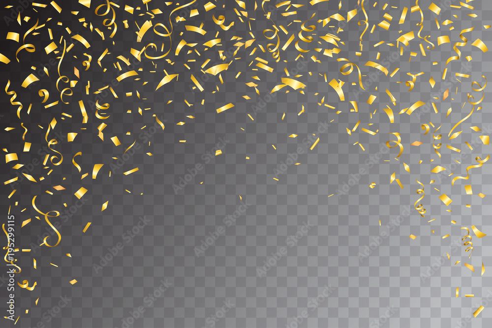 Festive design. Border of gold bright confetti isolated on transparent ...