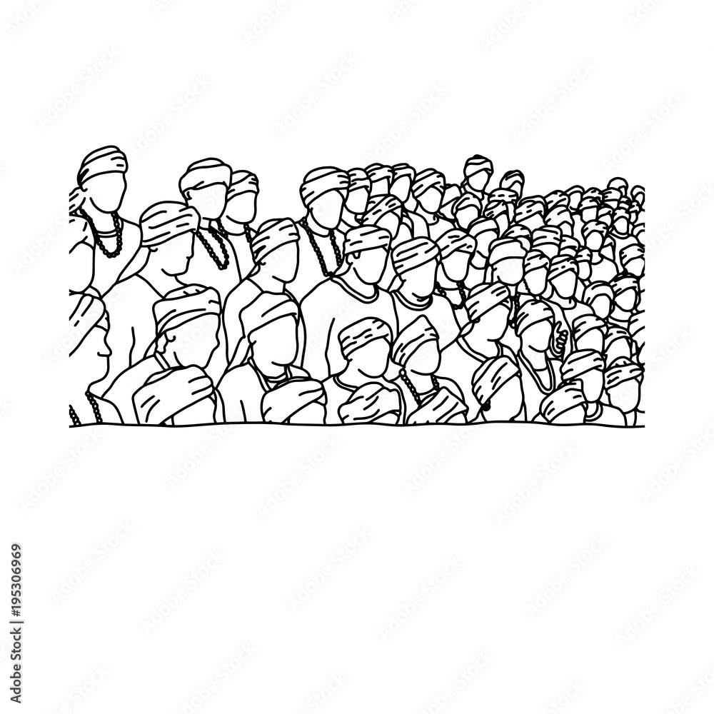 crowd of indian people background vector illustration sketch hand drawn ...