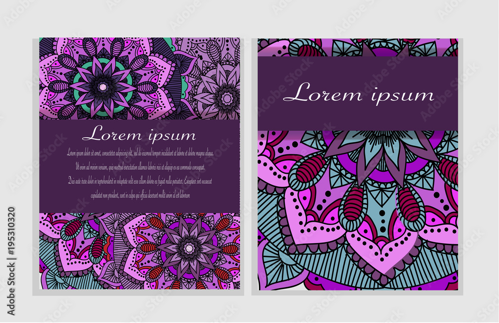 Flyers, brochure template set with mandala ornament. Lorem ipsum text ...