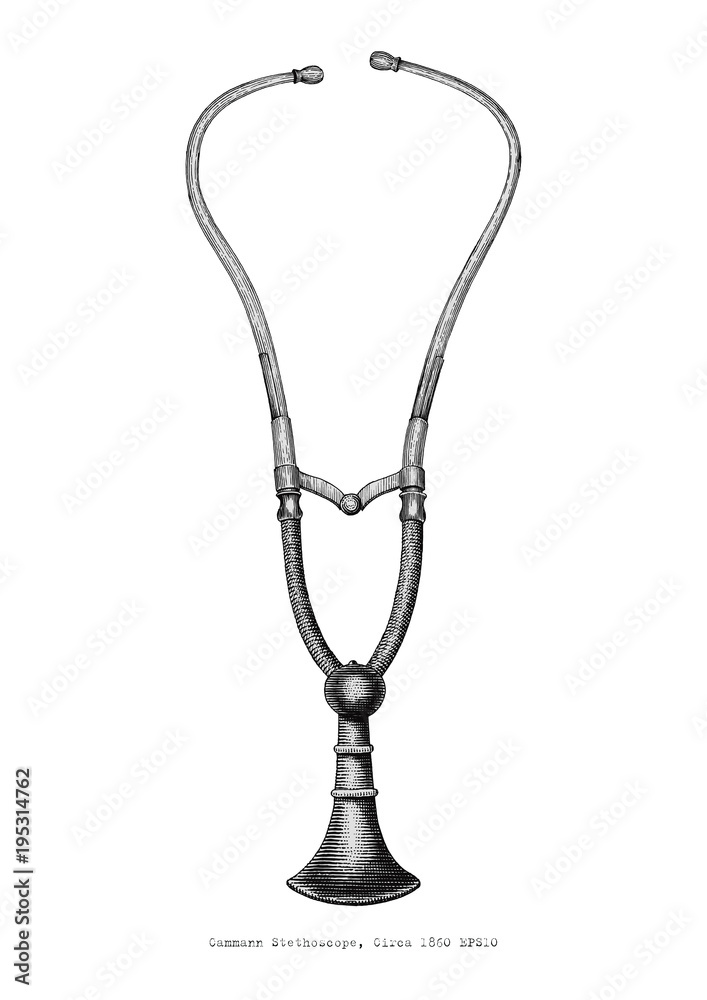 Vintage stethoscope hand drawing engraving style on white background ...