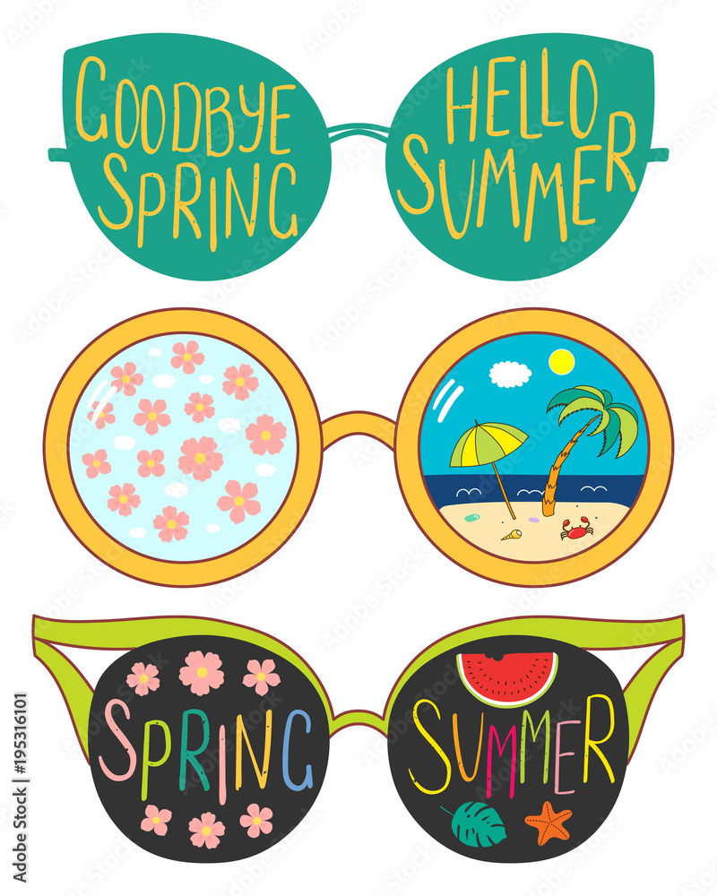 Hand drawn vector illustration of glasses with text Hello Summer ...