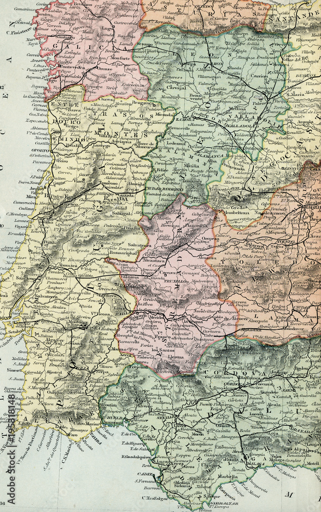Antique Map of Spain and Portugal - Early 1800 Vintage Maps of the ...