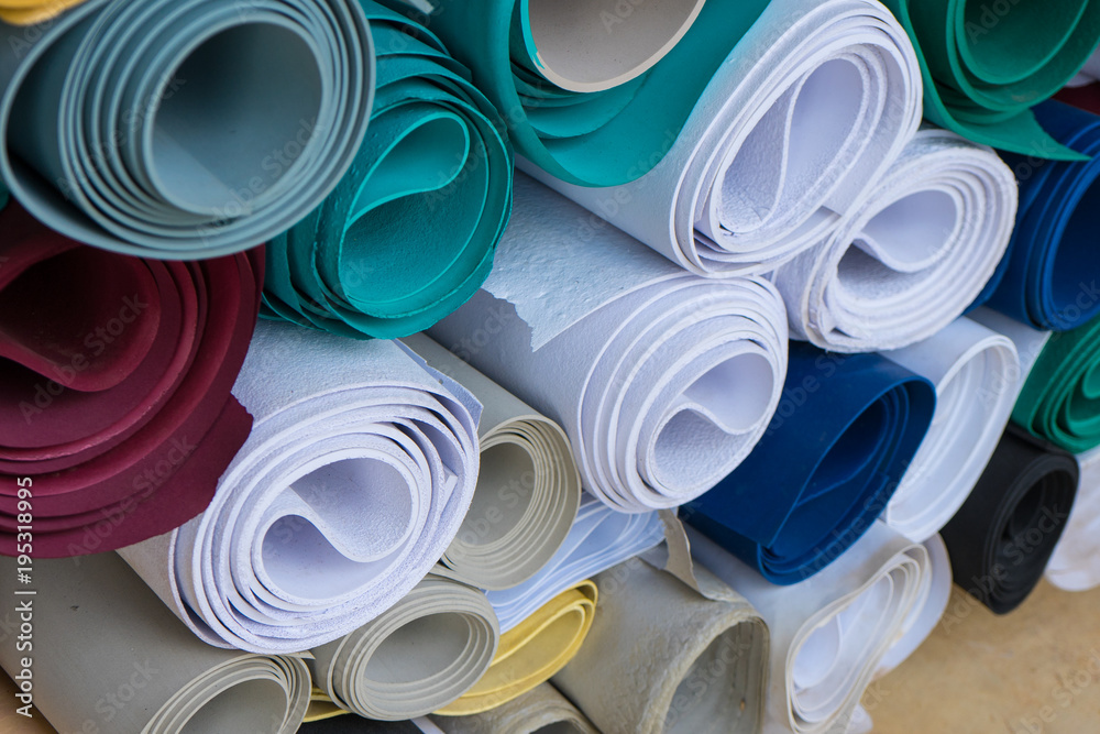 Shoes factory concept: Rubber sheets row and pile in factory. Stock ...