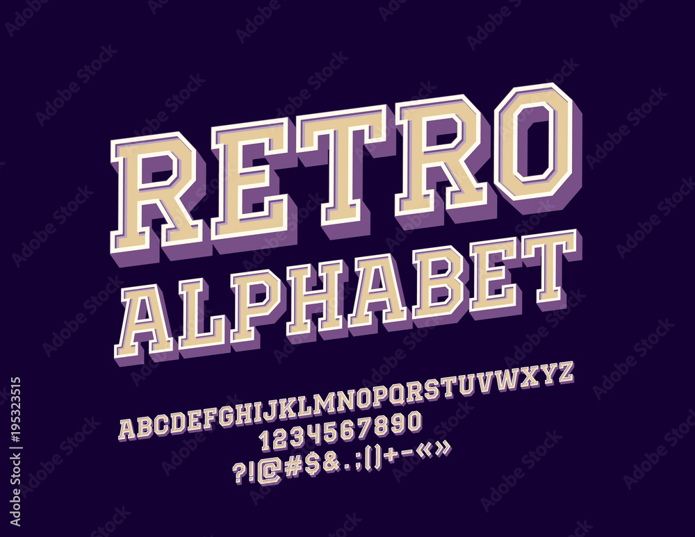 Vector rotated Retro Alphabet set. Vintage Letters, Numbers and Symbols ...