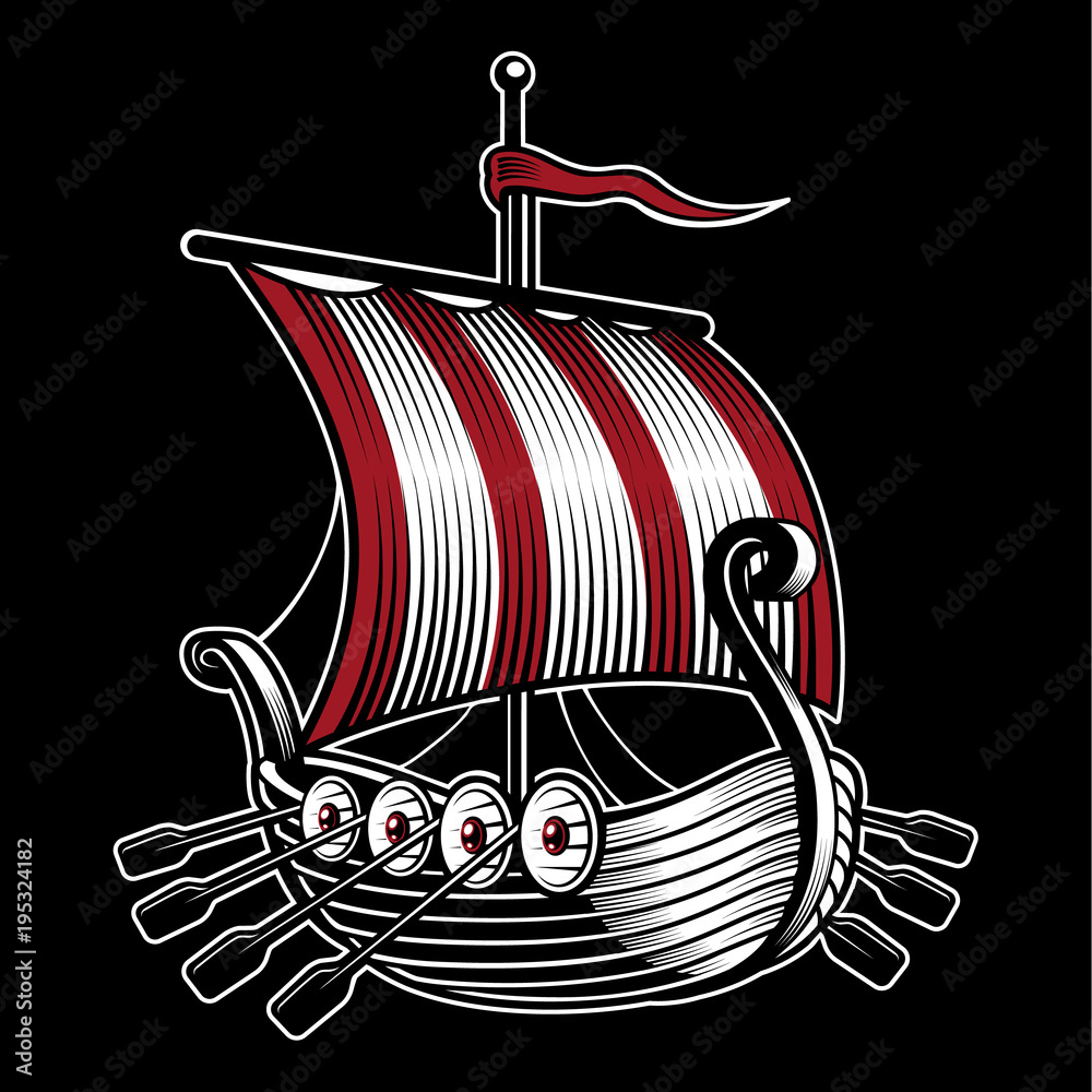 Vector illustration with ship of viking. Stock Vector | Adobe Stock