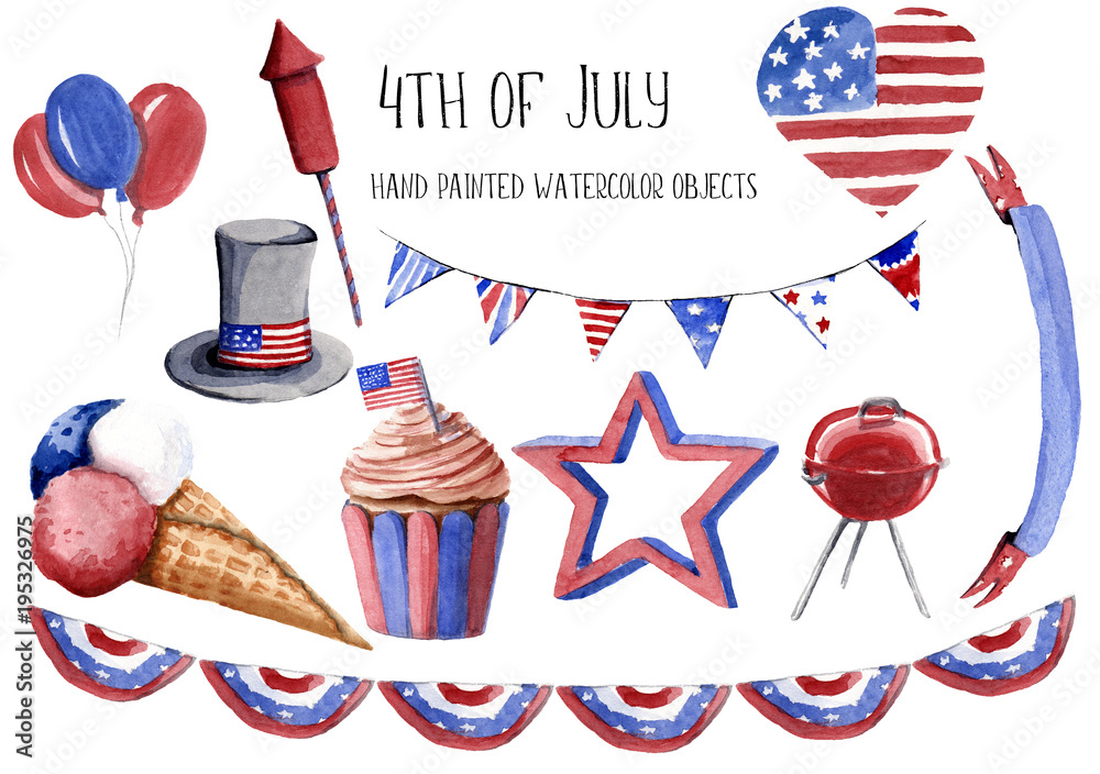Hand painted watercolor illustration 4th of july independence day ...