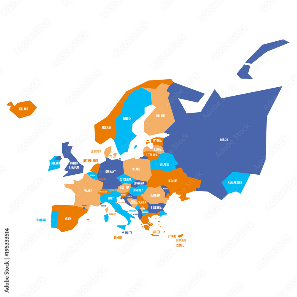Plakat very simplified infographical political map of Europe. Simple ...