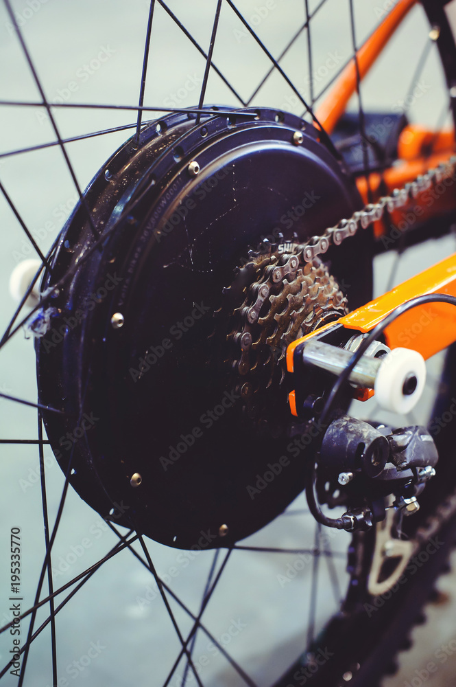 powerful electric bike motor is installed in the wheel, motor wheel ...