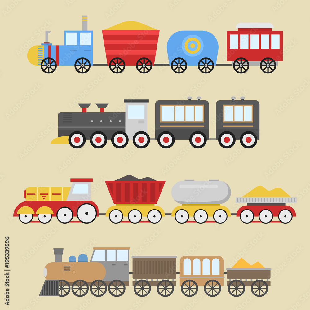 Cartoon toy train vector railroad and cartoon carriage game fun leisure ...