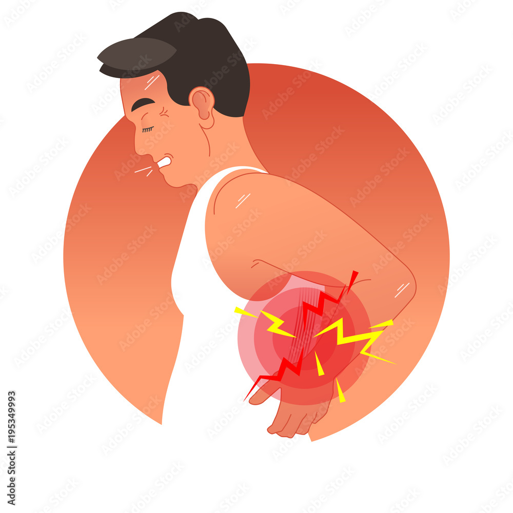 Painful back concept vector illustration with human torso. Work ...