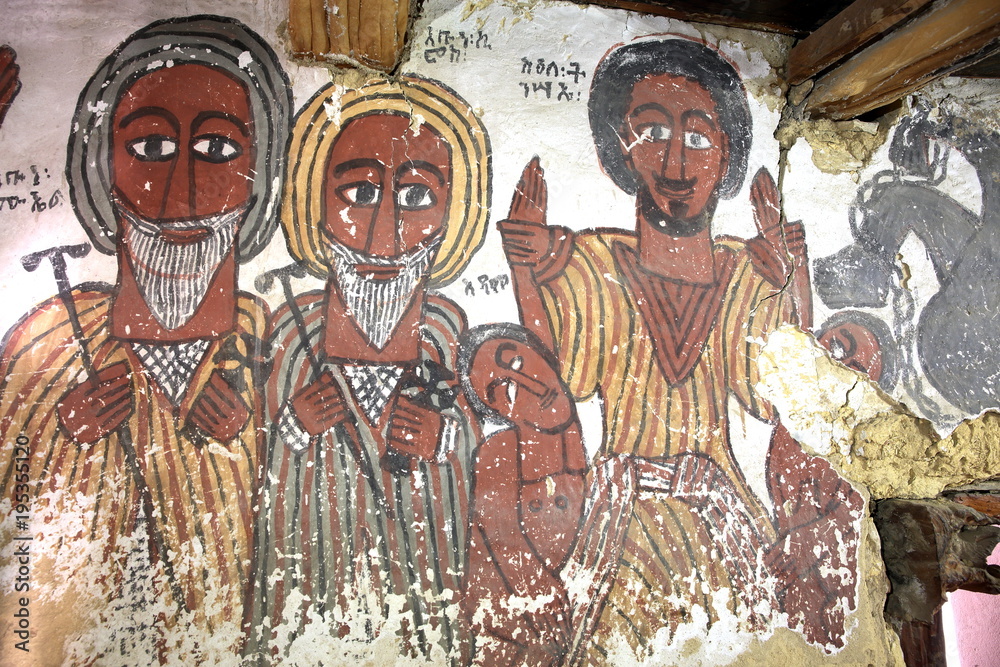 wall mural of saints and iconographic scenes, painted in naive african ...