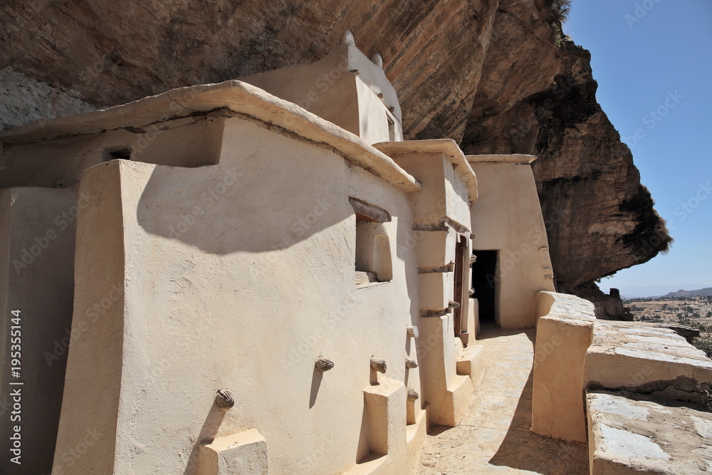 View of the partially stone-hewn church of Petros We Paulos (Petros Teftsame Semaet) in the ...