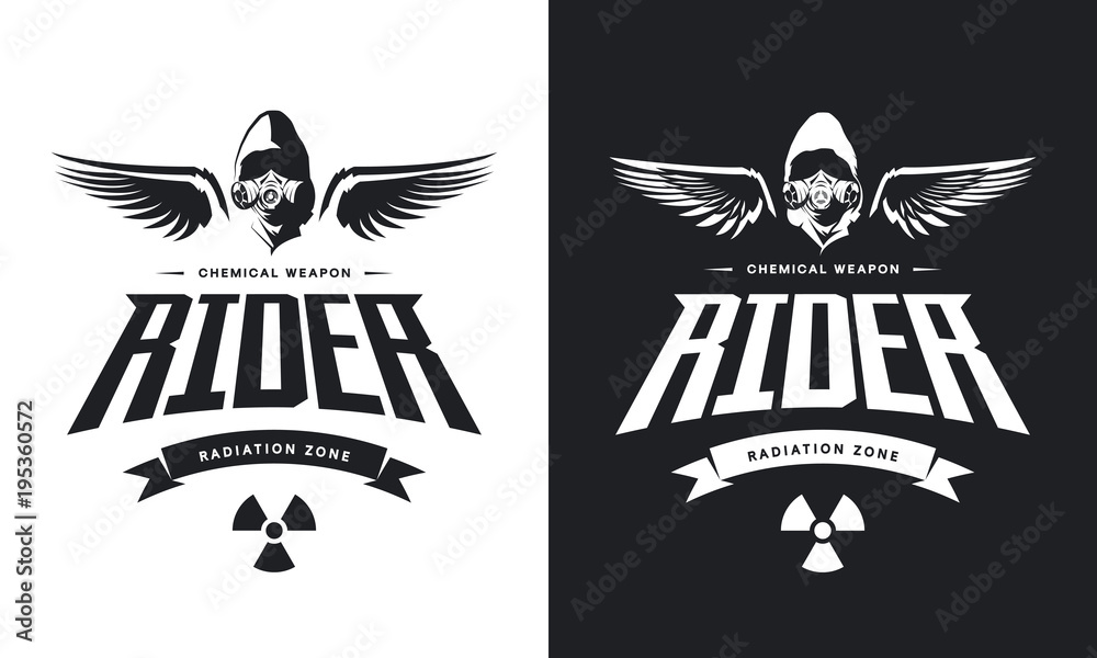 Vintage toxic rider in gas mask black and white isolated vector logo ...