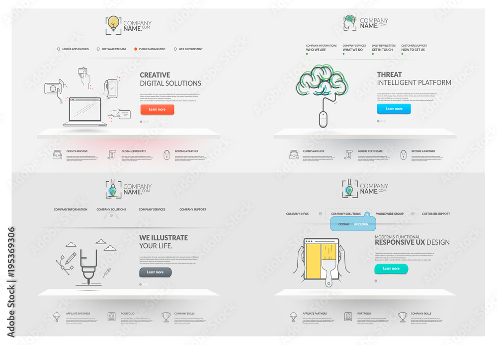 Color Pop Multimedia Website Layout with Cartoon Style Design Elements ...
