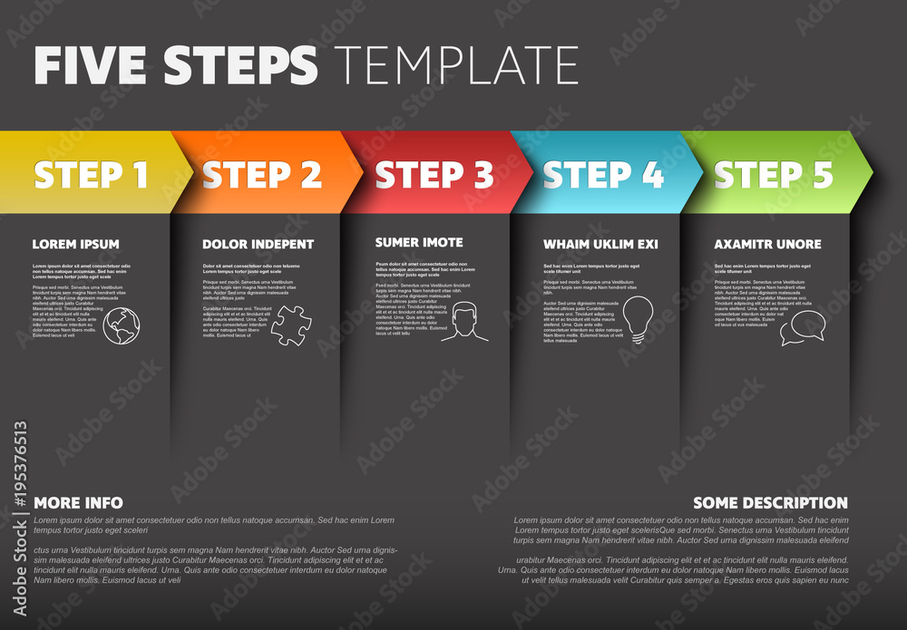 Five Step Infographic Layout with Colorful Overlapping Arrows Stock ...