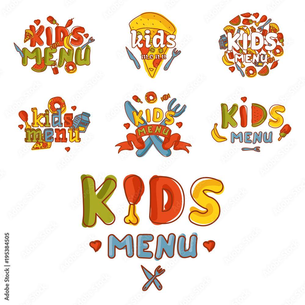 Kids organic menu hand drawn banner vector cartoon cute label cooking ...
