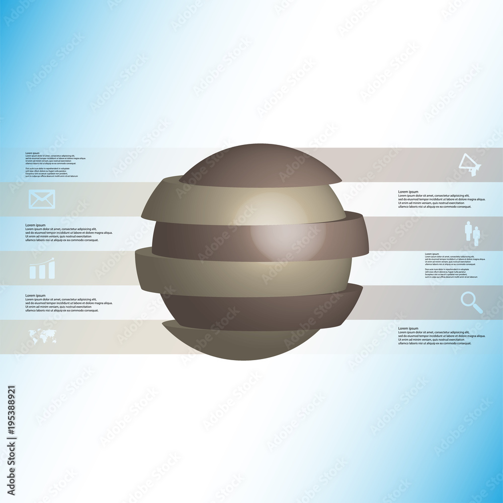 3D illustration infographic template with ball sliced to six parts and ...