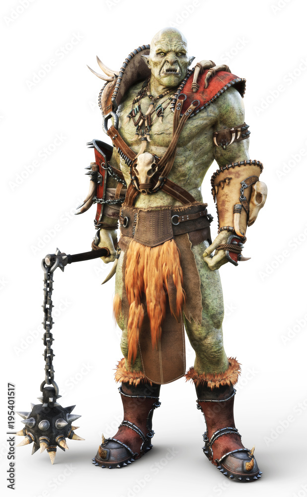 Savage Orc Brute warrior wearing traditional armor. Fantasy themed ...