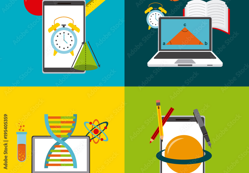 Colorful Online Learning and Digital Education Icons Set Stock Template ...