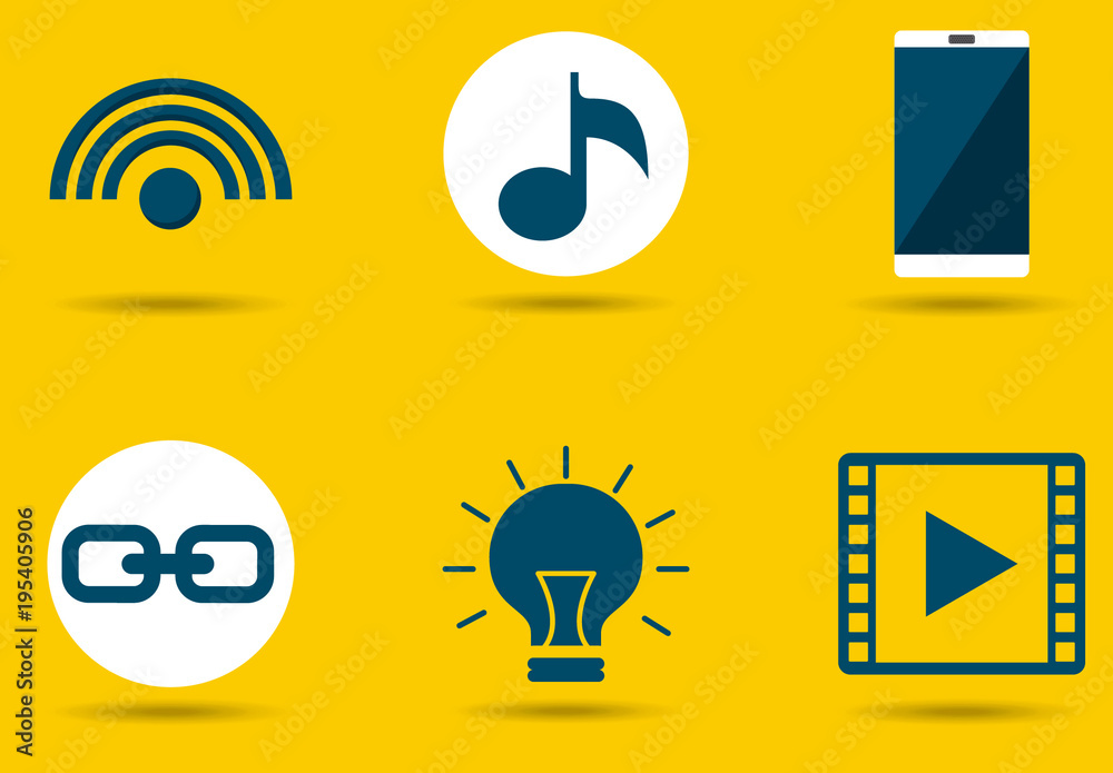 Yellow Blue Media Communication Technology Interface Icons Set Stock ...