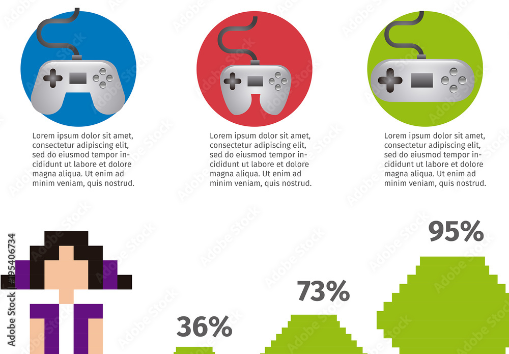 Green and Red Pixel Joystick Player Game Infographic Stock Template ...