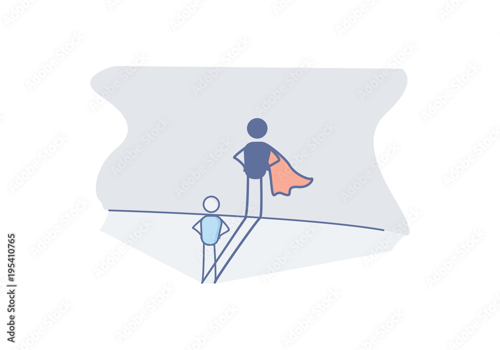Character with a super hero shadow representing success in life ...