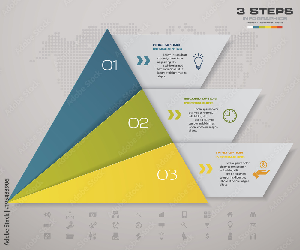 3 steps pyramid with free space for text on each level. infographics ...