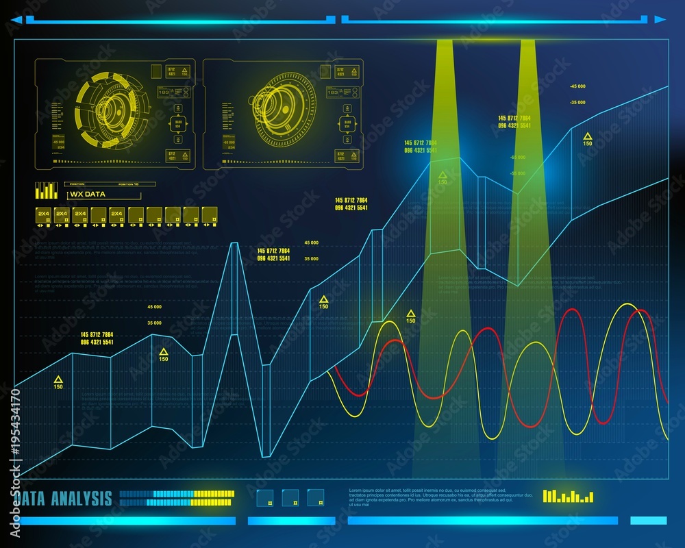 Data analysis, visualization futuristic infographic information ...