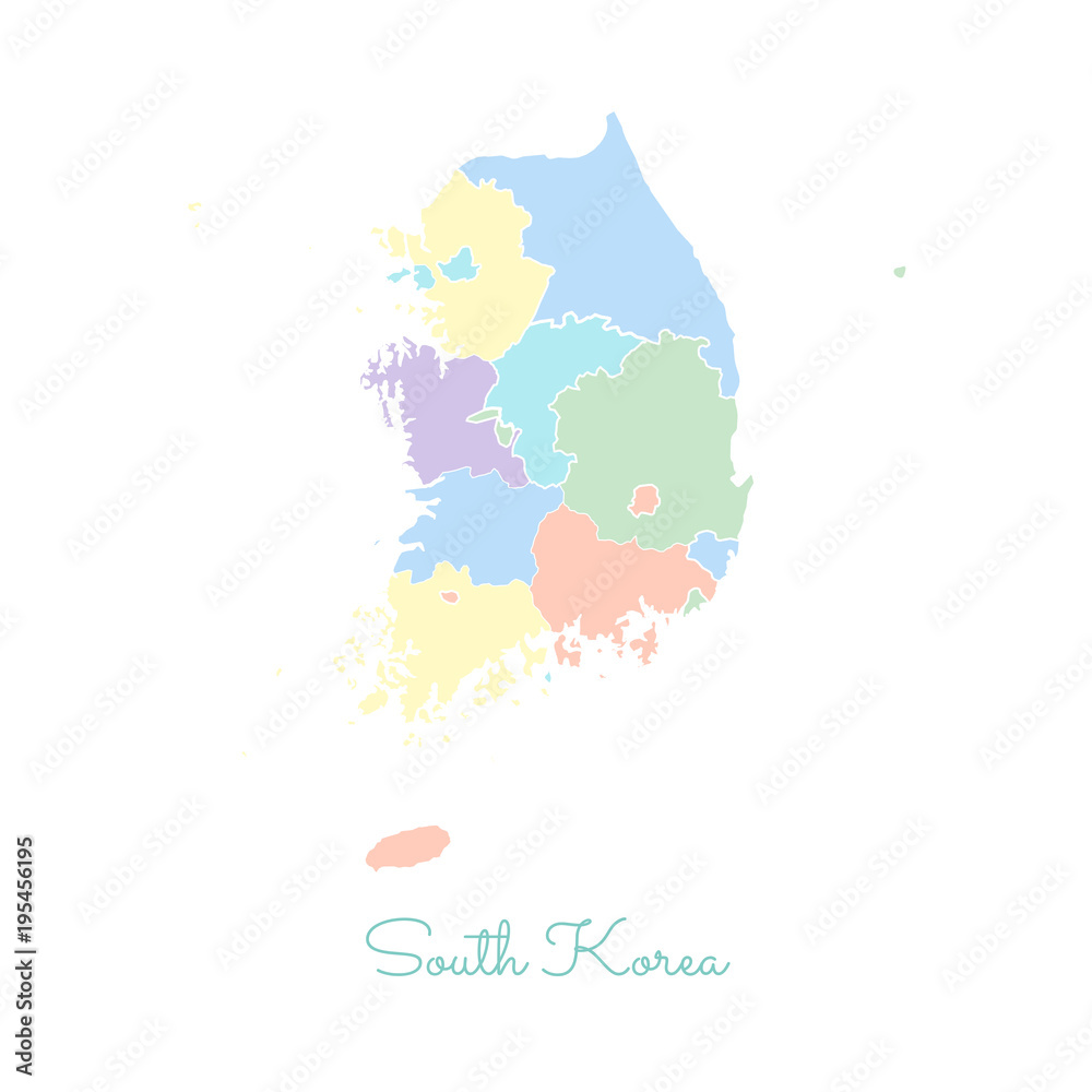 South Korea region map: colorful with white outline. Detailed map of ...