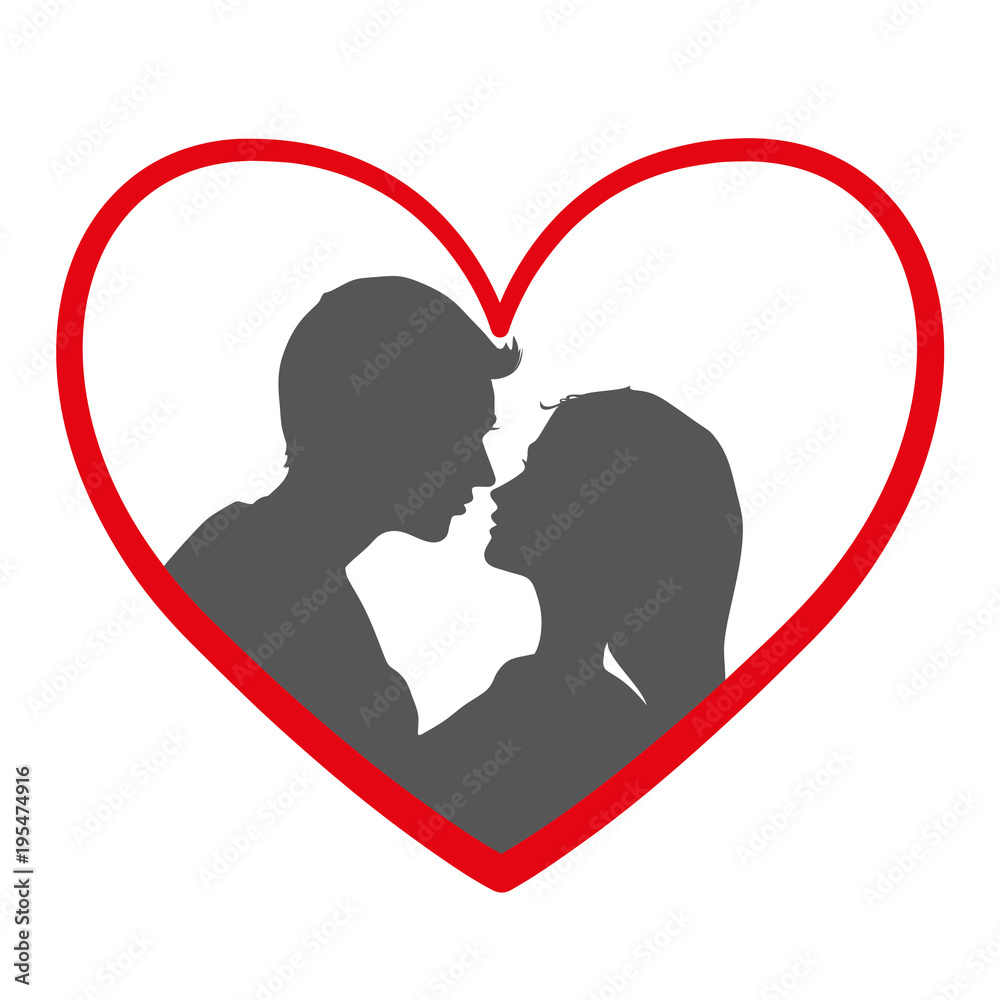 Paar Kuss Herz Silhouette Stock-Vektorgrafik | Adobe Stock