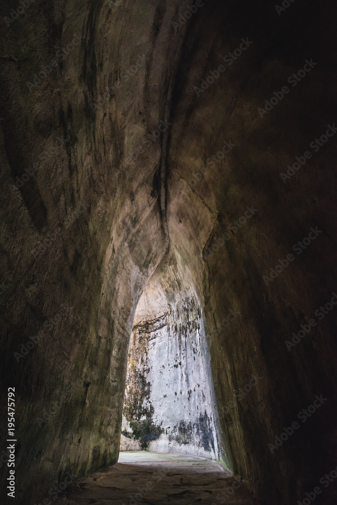Inside the cave called Ear of Dionysius in ancient quarry, Neapolis ...