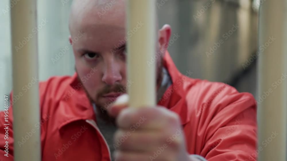 Portrait Of Angry Prisoner White Caucasian, Behind Prison Bars, 4K ...