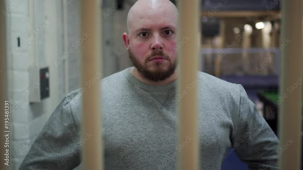 Portrait Of Angry Prisoner White Caucasian, Behind Prison Bars, 4K ...