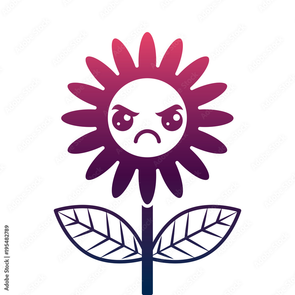 cute kawaii angry flower decoration cartoon vector illustration degrade ...