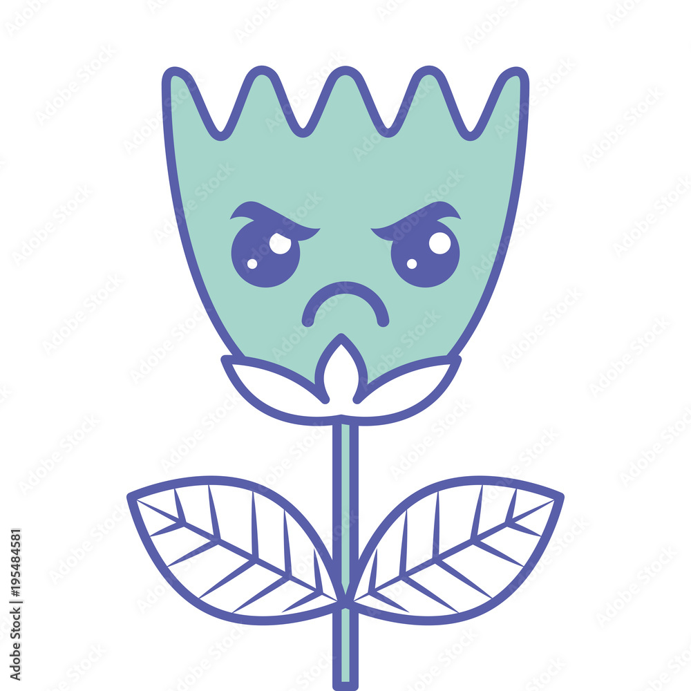 kawaii angry flower tulip leaves cartoon vector illustration green ...