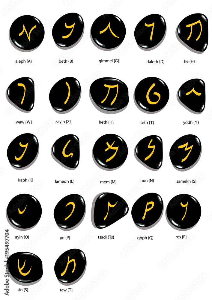 Hand drawn aramaic alphabet written in stone, white background. Stock ...