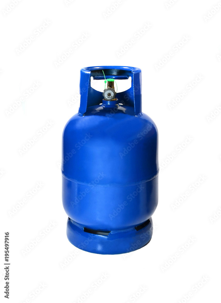 Blue LPG cooking gas tank or propane tank, isolated on white background ...