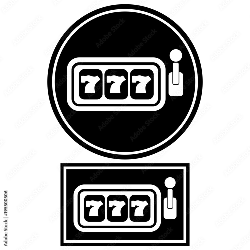 White silhouette of a slot machine icon. Circular and rectangular ...