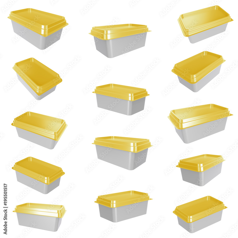 3D realistic render container for butter, melted cheese or margarine ...