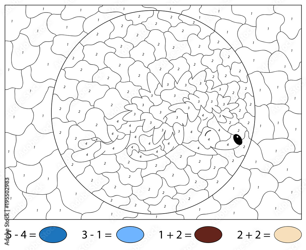 Cartoon hedgehog sleeps. Color by number educational game for kids ...