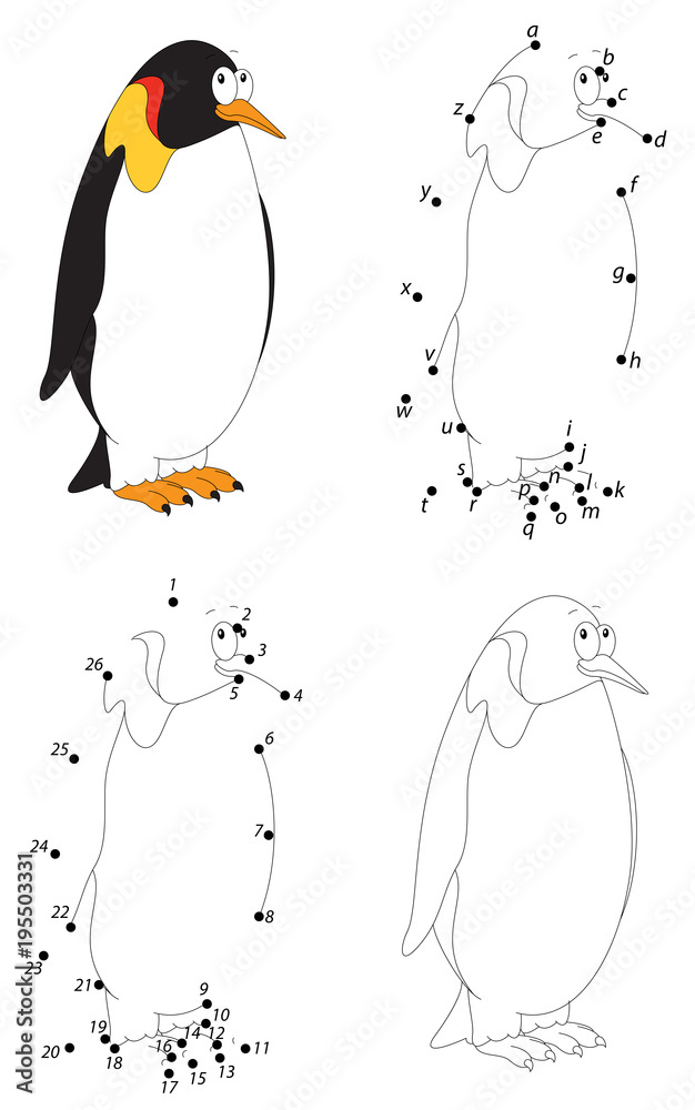 Cartoon Imperial Penguin. Coloring book and dot to dot game for kids ...