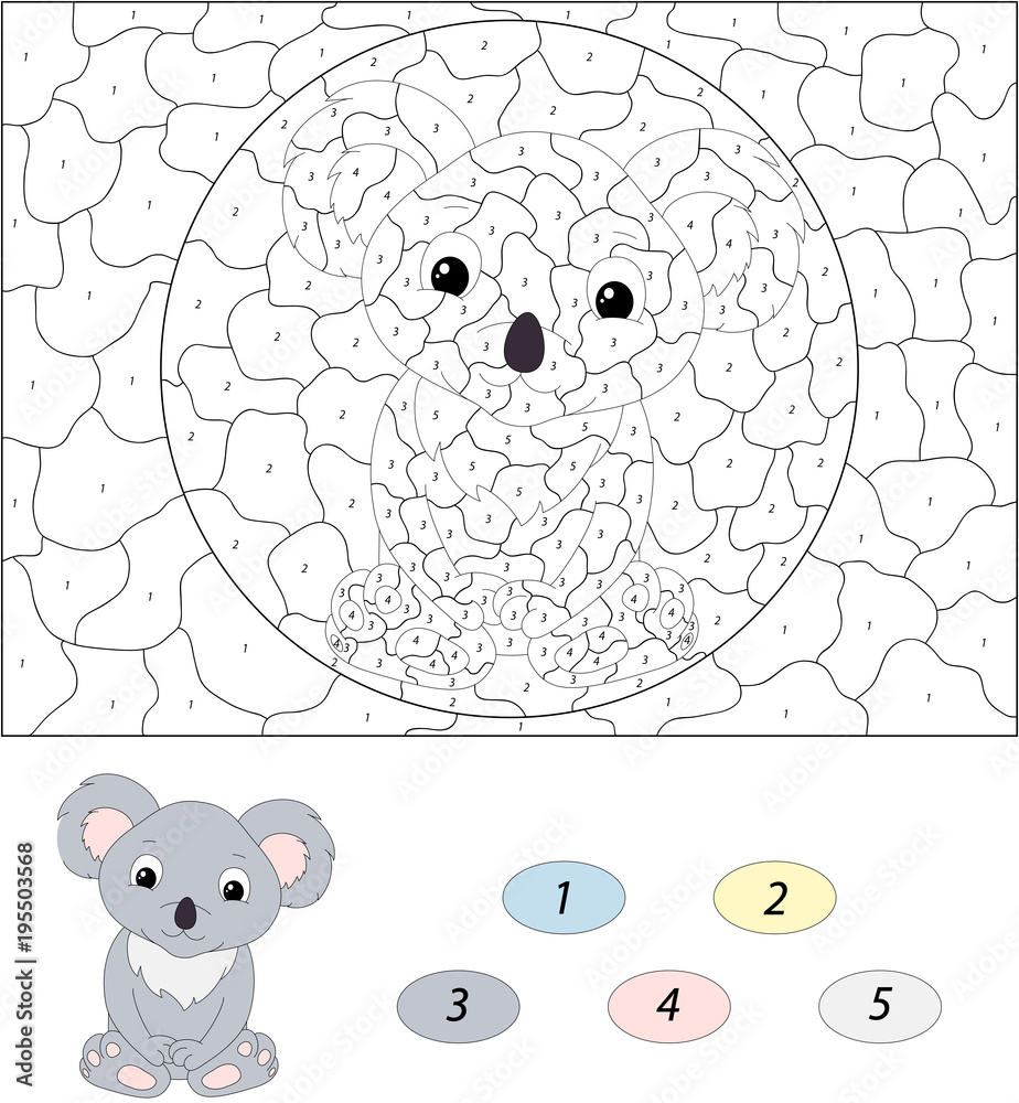 Cartoon koala. Color by number educational game for kids Stock Vector ...