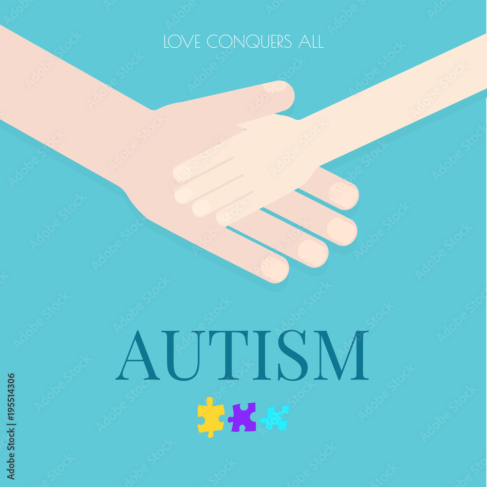 Autism awareness poster with puzzle pieces on blue background. Adult ...