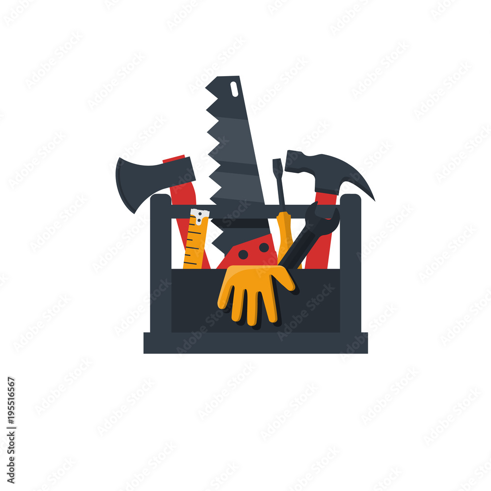 Toolbox flat design icon. Vector illustration cartoon style. Set tools ...